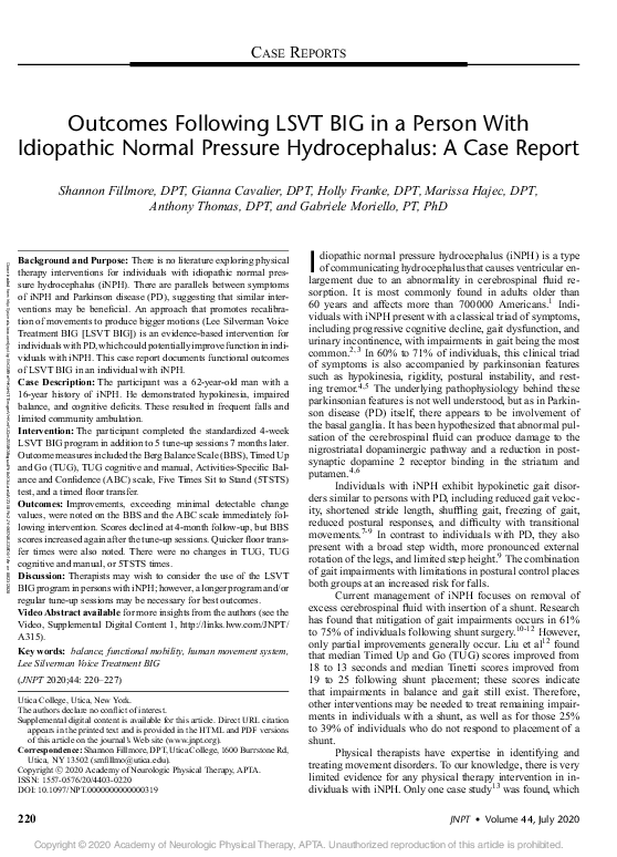 (PDF) LSVT BIG's Impact on iNPH: A Case Study