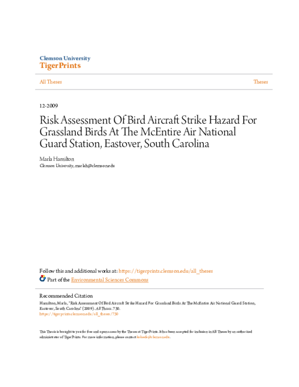 (PDF) Risk assessment of bird aircraft strike hazard for grassland ...