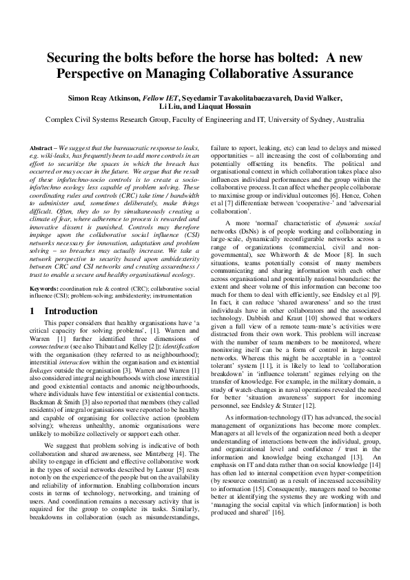 (PDF) Securing the bolts before the horse has bolted: A new perspective on Managing ...