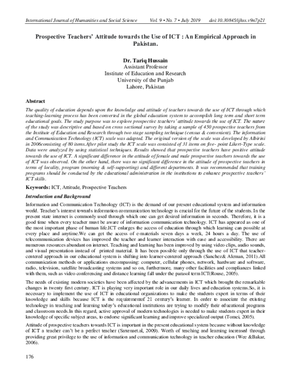 Pdf Prospective Teachers Attitude Towards The Use Of Ict An