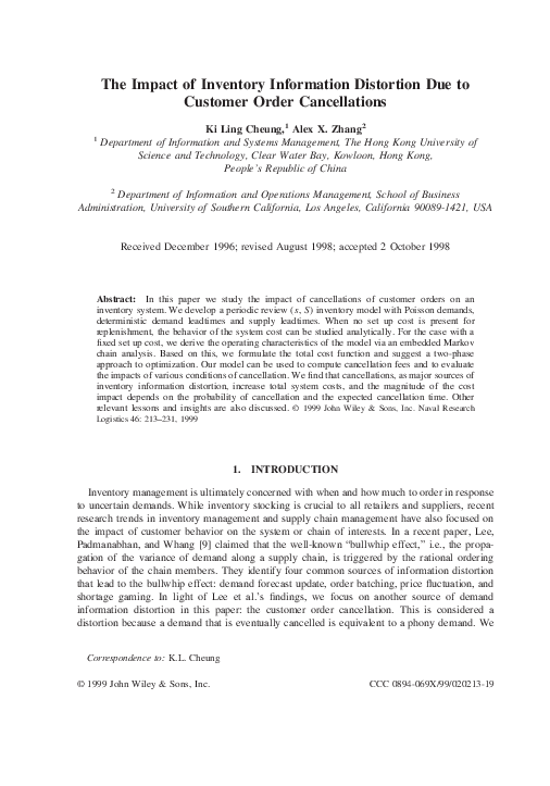 (PDF) The impact of inventory information distortion due to customer ...