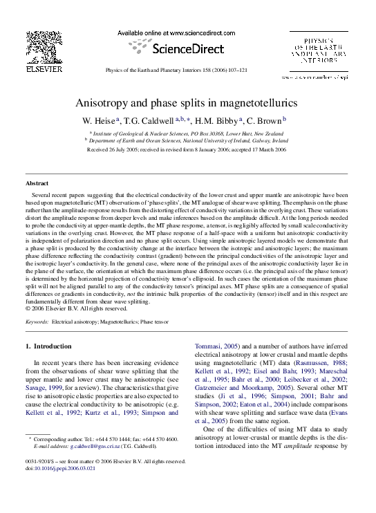 (PDF) Anisotropy and phase splits in magnetotellurics