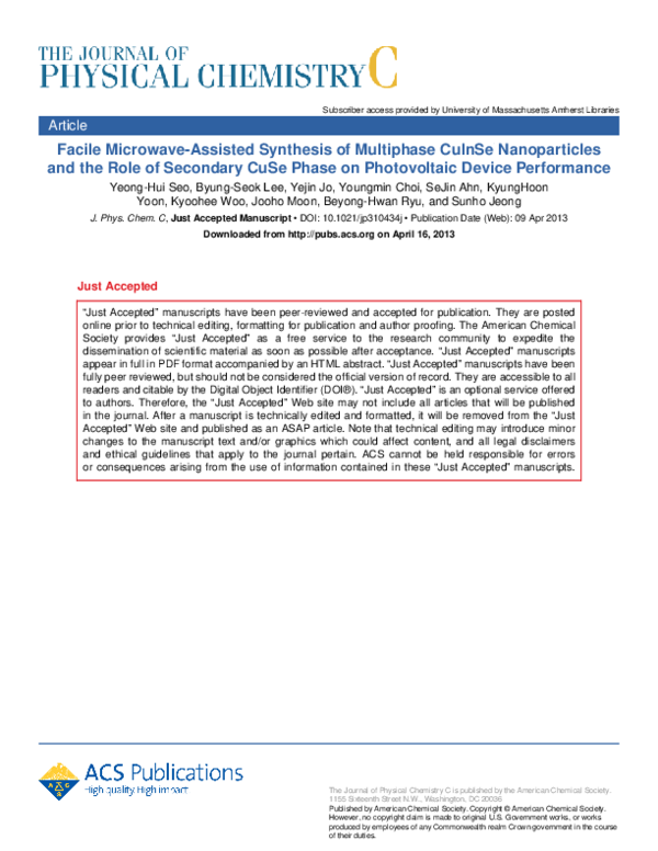 (PDF) Facile Microwave-Assisted Synthesis of Multiphase CuInSe 2 Nanoparticles and Role of ...