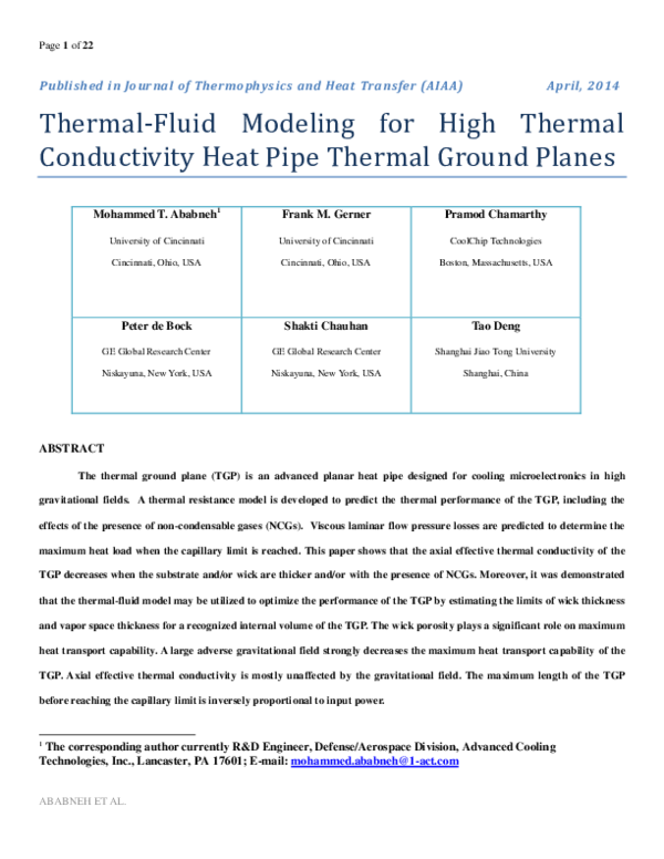 (PDF) Thermal-Fluid Modeling For High Thermal Conductivity Heat Pipe ...