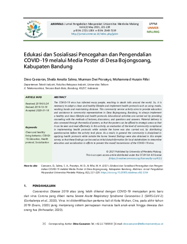 (PDF) Edukasi dan Sosialisasi Pencegahan dan Pengendalian COVID-19 ...