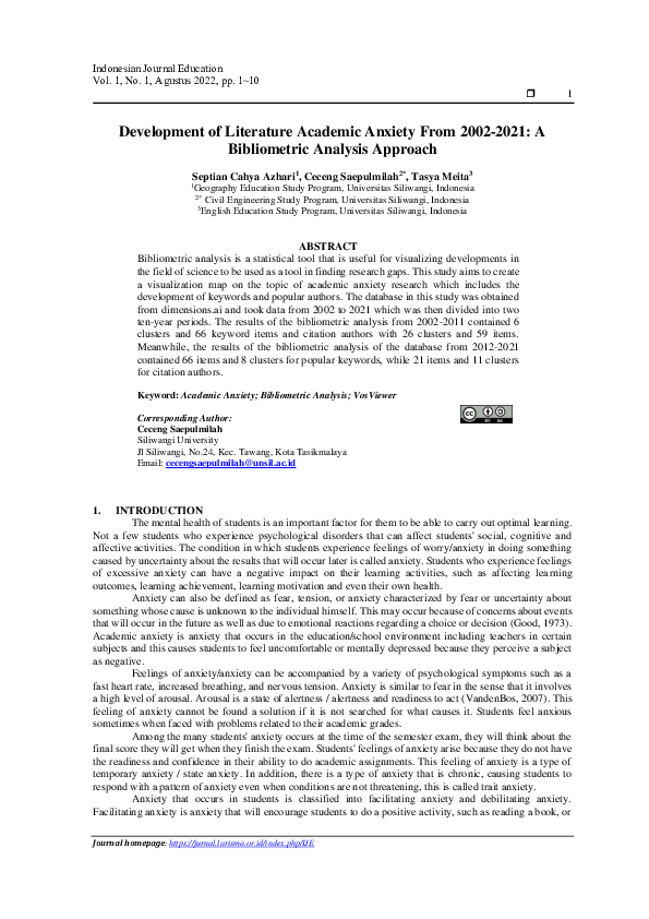 (PDF) Development of Literature Academic Anxiety From 2002-2021: A ...