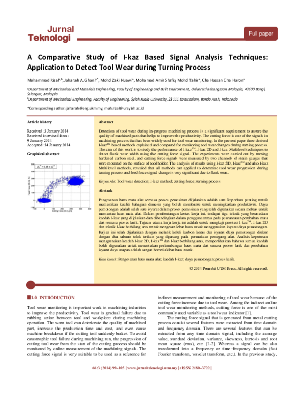 (PDF) A Comparative Study of I-kaz Based Signal Analysis Techniques: Application to Detect Tool ...