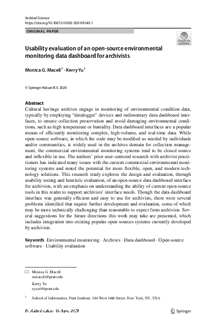 (PDF) Usability evaluation of an open-source environmental monitoring data dashboard for archivists