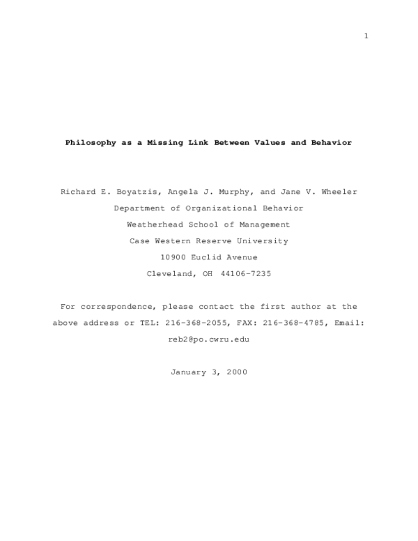 (PDF) Philosophy as a Missing Link Between Values and Behavior