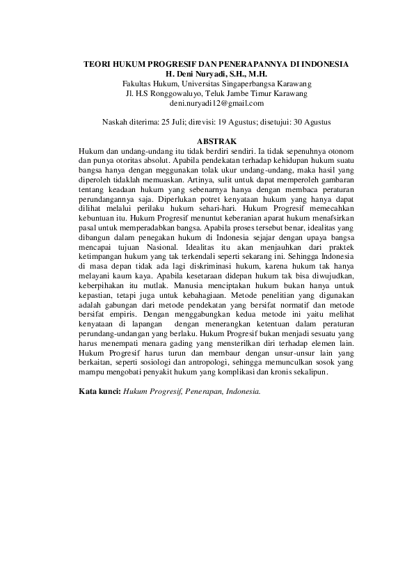 (PDF) Teori Hukum Progresif Dan Penerapannya DI Indonesia