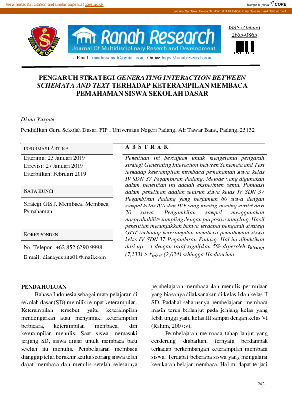 (PDF) Pengaruh Strategi Generating Interaction Between Schemata and Text Terhadap Keterampilan ...