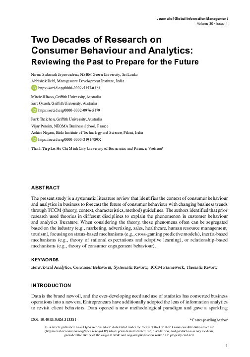 (PDF) Two Decades of Research on Consumer Behaviour and Analytics