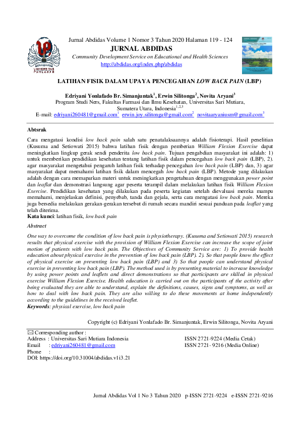 (PDF) Latihan Fisik dalam Upaya Pencegahan Low Back Pain (LBP)
