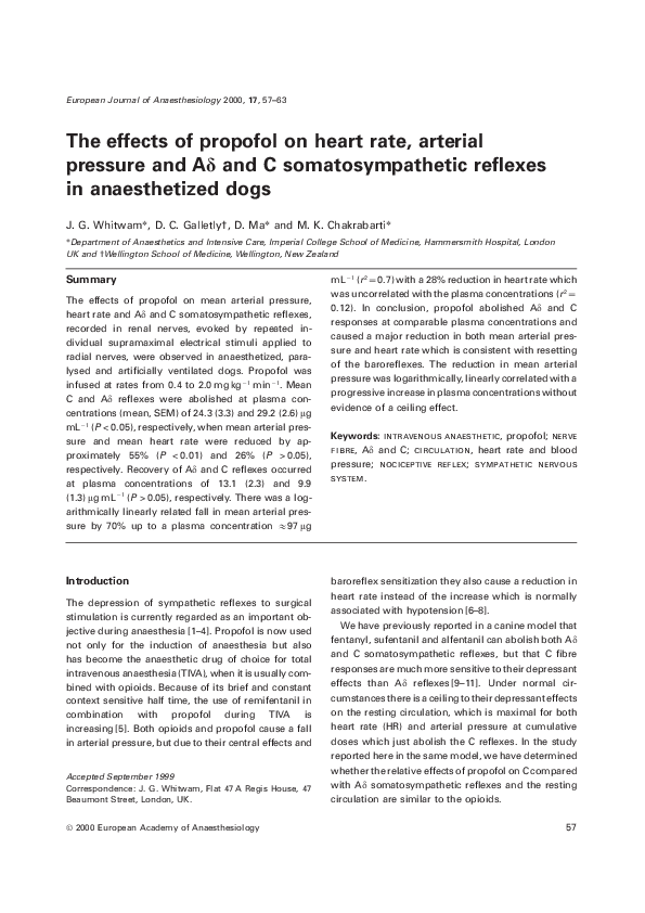 (PDF) The effects of propofol on heart rate, arterial pressure and Aδ ...