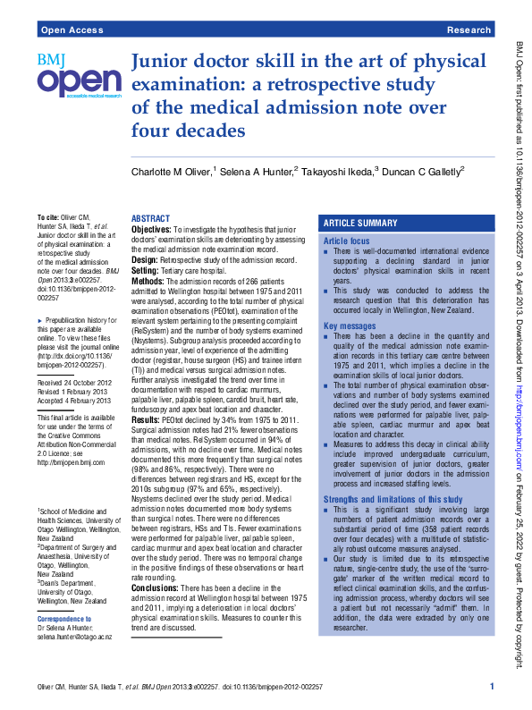 (PDF) Junior doctor skill in the art of physical examination: a ...