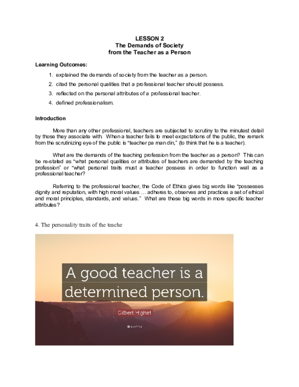 (DOC) LESSON 2 The Demands of Society from the Teacher as a Person