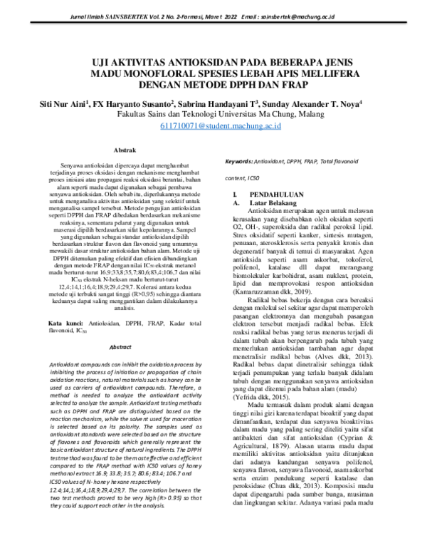 (PDF) Testing of Antioxidant Activity on Several Types of Monofloral ...