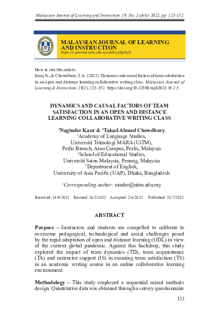 (PDF) Dynamics and Causal Factors of Team Satisfaction in an Open and Distance Learning ...