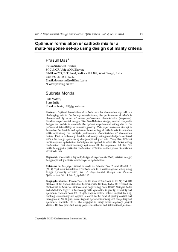 (PDF) Optimum formulation of cathode mix for a multi-response set-up using design optimality ...