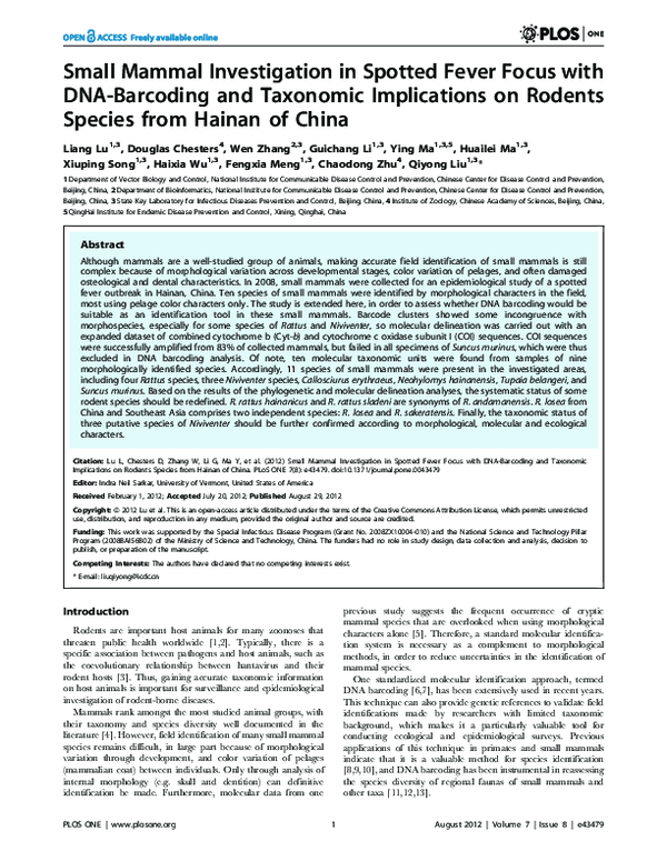 (PDF) Small Mammal Investigation in Spotted Fever Focus with DNA ...