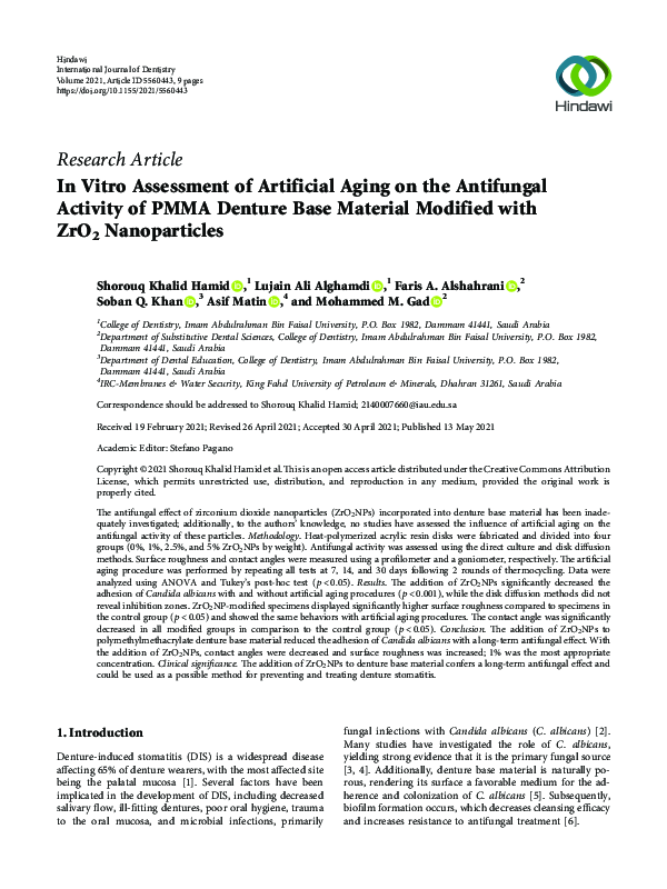 (PDF) In Vitro Assessment of Artificial Aging on the Antifungal ...