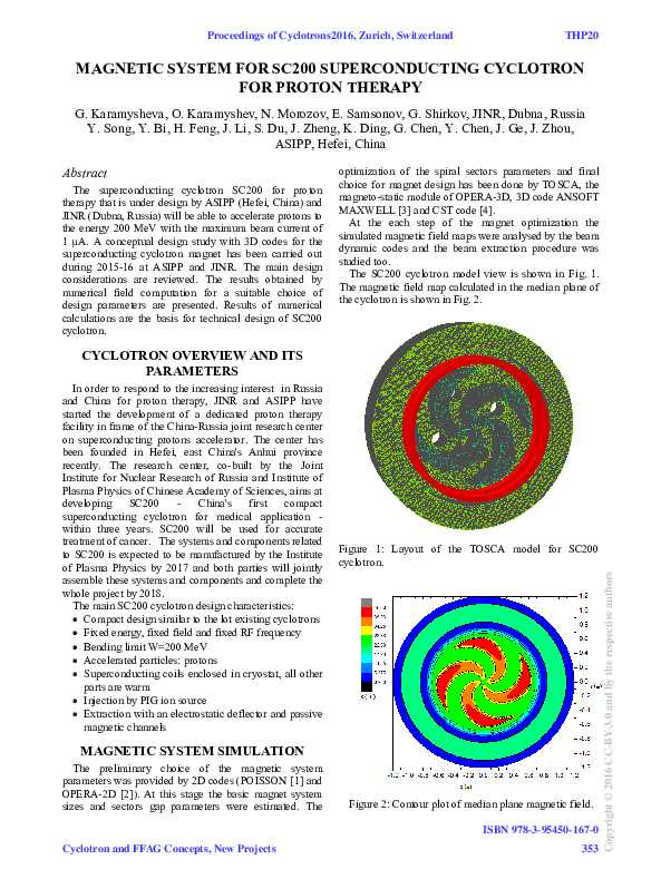 (PDF) Magnetic System for SC200 Superconducting Cyclotron for Proton ...