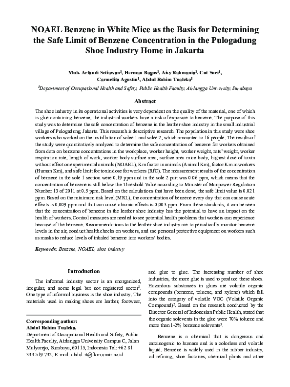 (PDF) NOAEL Benzene in White Mice as the Basis for Determining the Safe ...