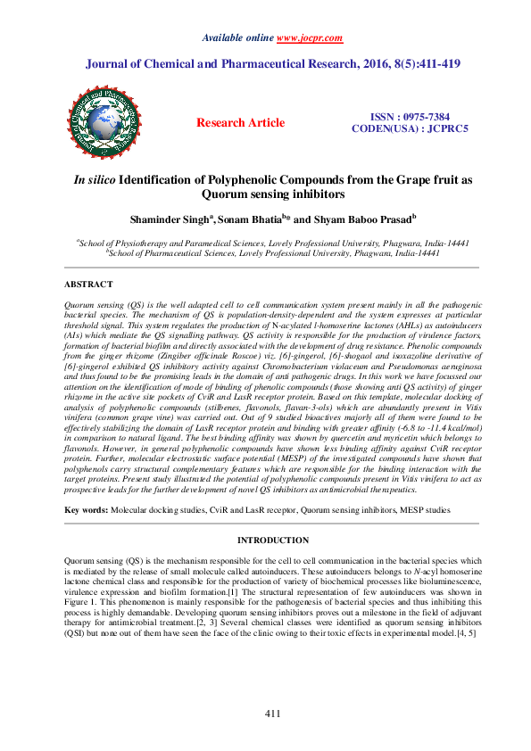 (PDF) In silico Identification of Polyphenolic Compounds from the Grape fruit as Quorum sensing ...