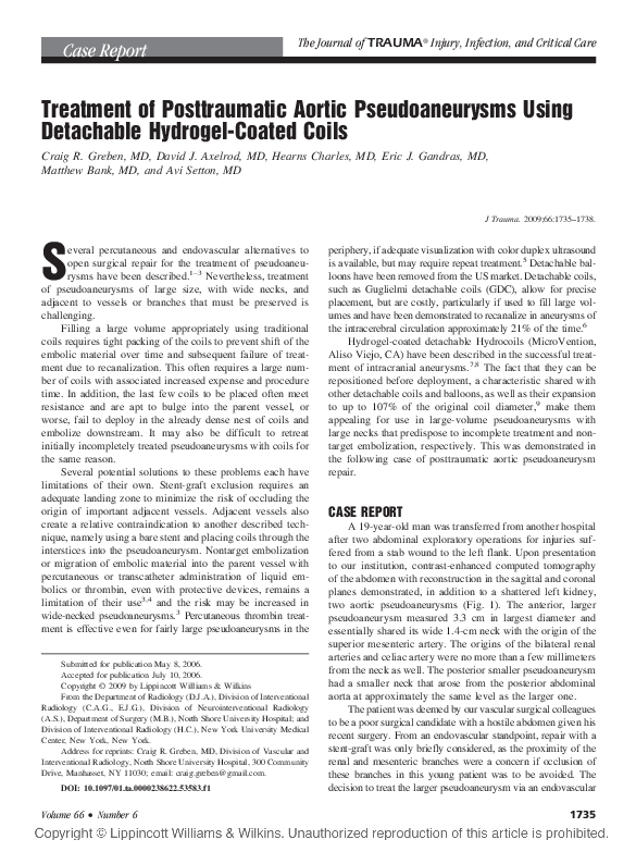 (PDF) Treatment of Posttraumatic Aortic Pseudoaneurysms Using ...