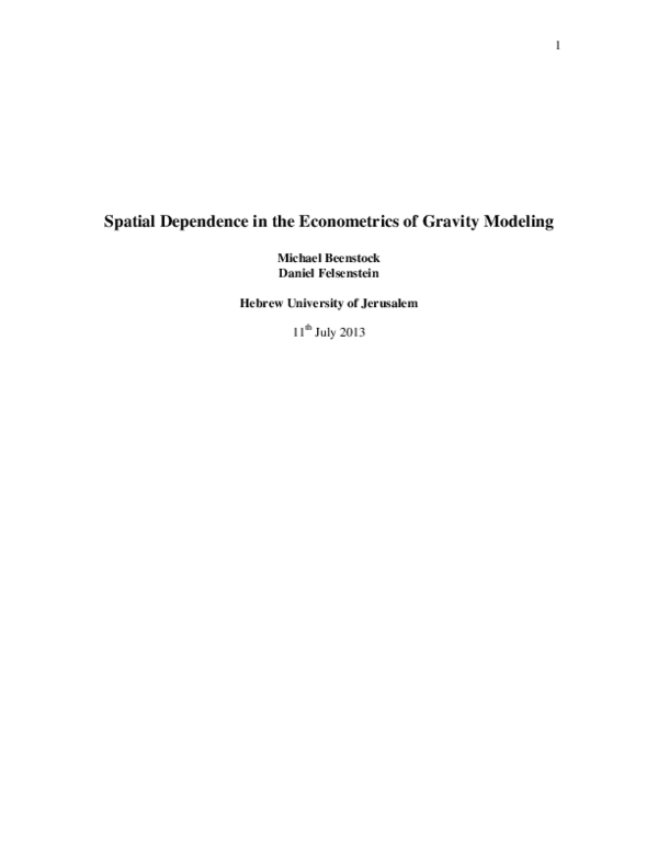 (PDF) Spatial Dependence in the Econometrics of Gravity Modeling