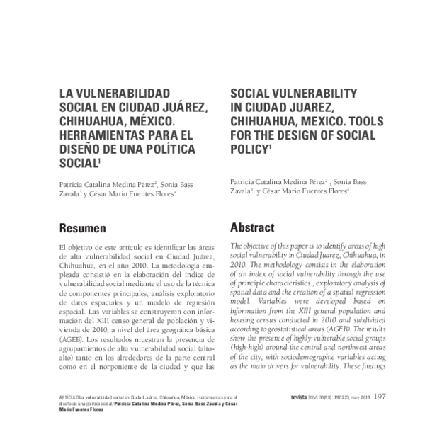 (PDF) La vulnerabilidad social en Ciudad Juárez, Chihuahua, México. Herramientas para el diseño ...