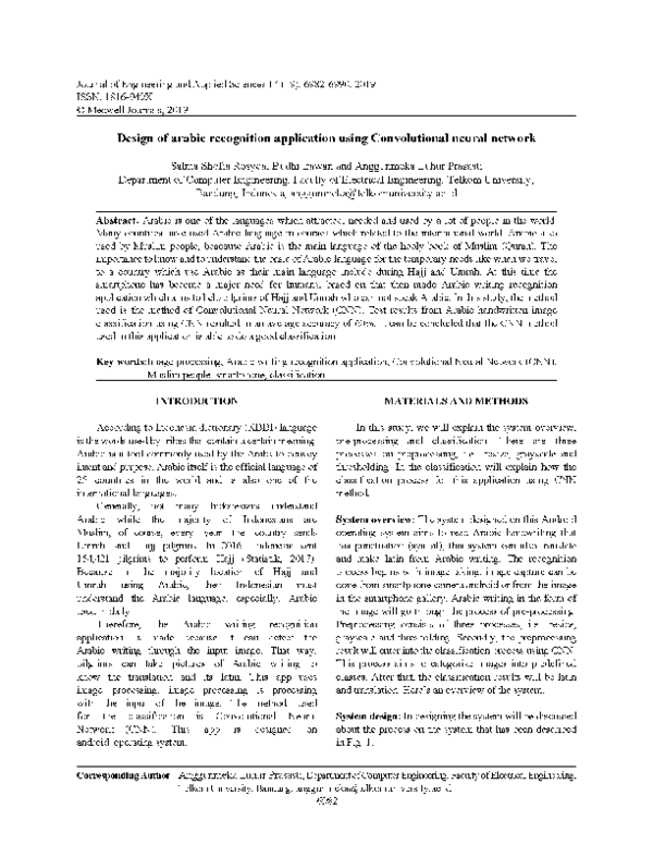 Pdf Design Of Arabic Recognition Application Using Convolutional Neural Network Salma Shofia