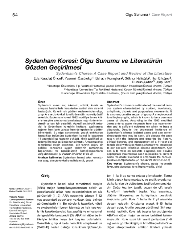 (PDF) Sydenham’s Chorea: A Case Report and Review of the Literature