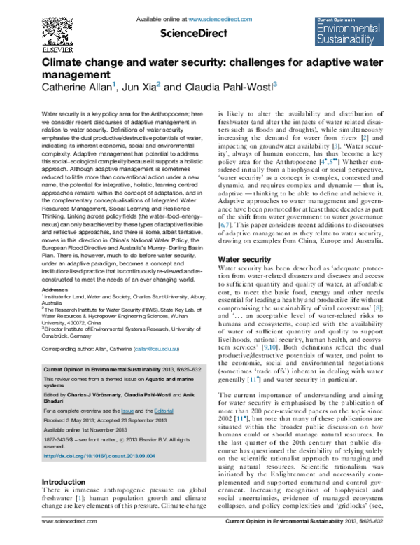 (PDF) Climate change and water security: challenges for adaptive water ...
