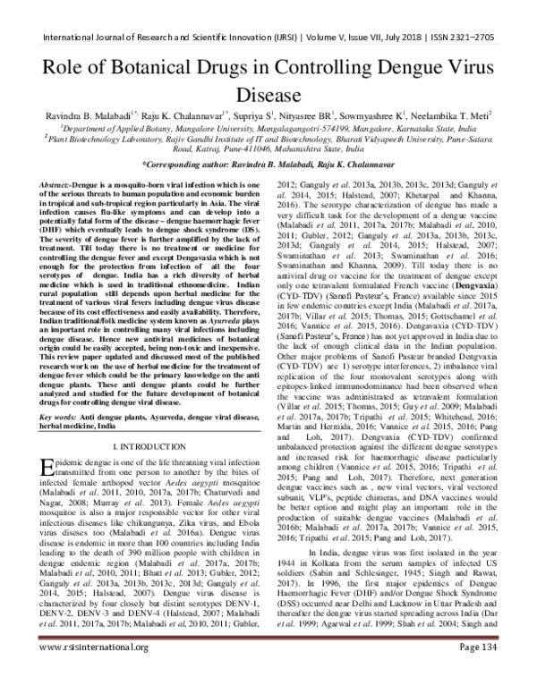 (PDF) Role of Botanical Drugs in Controlling Dengue Virus Disease