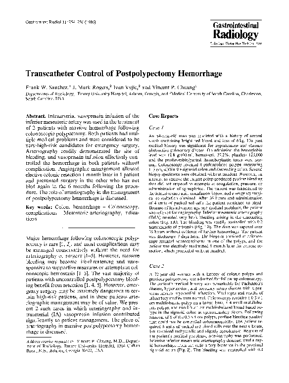 (PDF) Transcatheter control of postpolypectomy hemorrhage