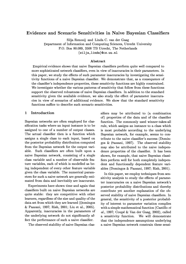 (PDF) Evidence and scenario sensitivities in naive Bayesian classifiers