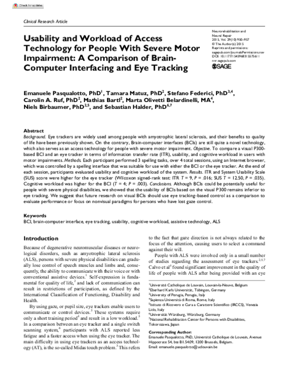 (PDF) Usability and Workload of Access Technology for People With Severe Motor Impairment: A ...