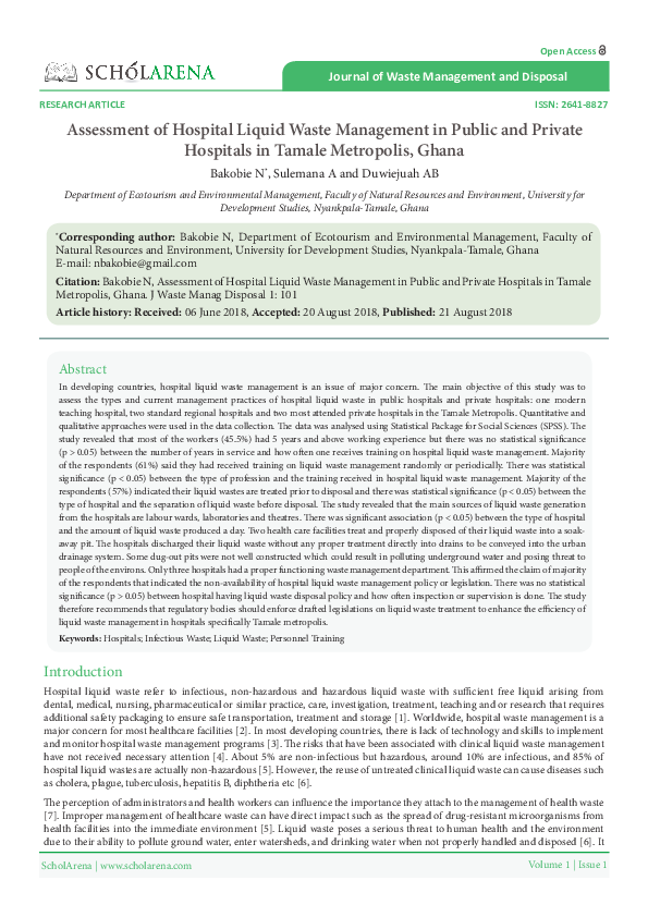 (PDF) Assessment of Hospital Liquid Waste Management in Public and ...