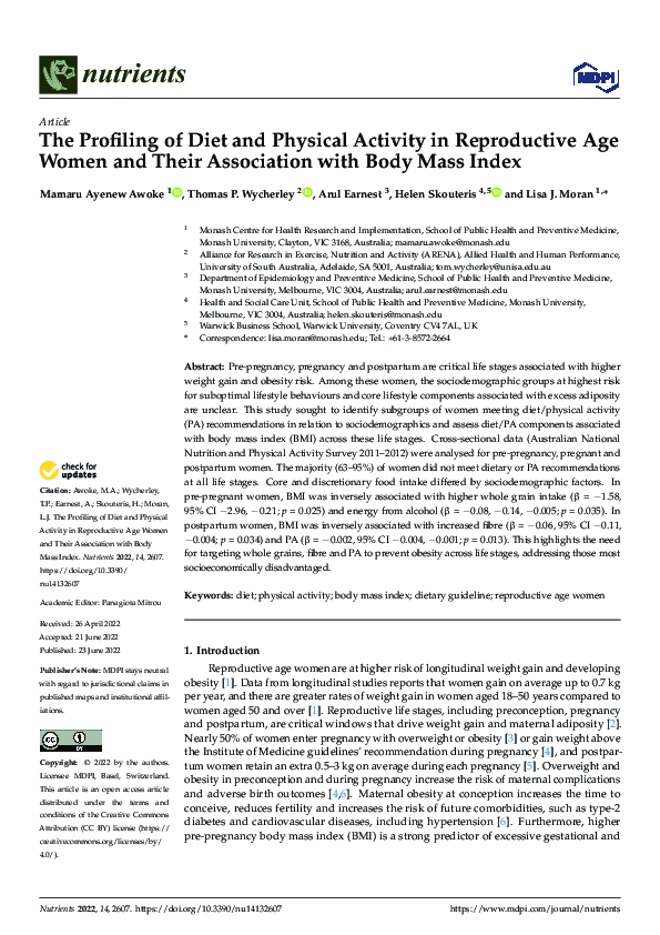 (PDF) The Profiling of Diet and Physical Activity in Reproductive Age Women and Their ...