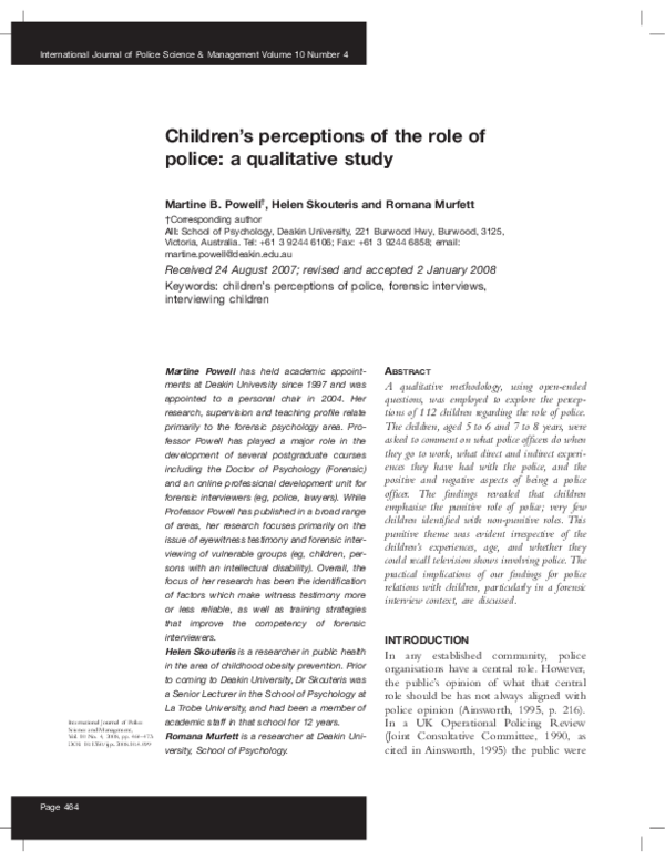 (PDF) Children's Perceptions of the Role of Police: A Qualitative Study
