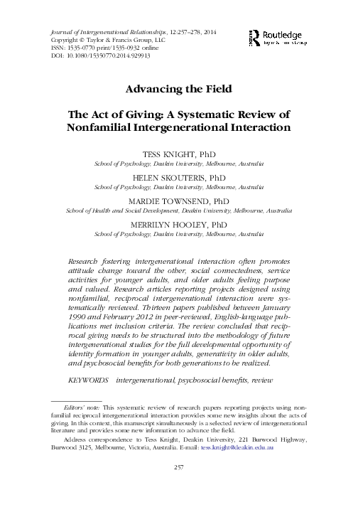 (PDF) The Act of Giving: A Systematic Review of Nonfamilial ...