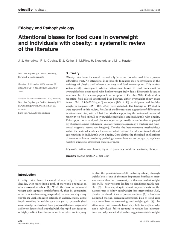 (PDF) Attentional biases for food cues in overweight and individuals ...