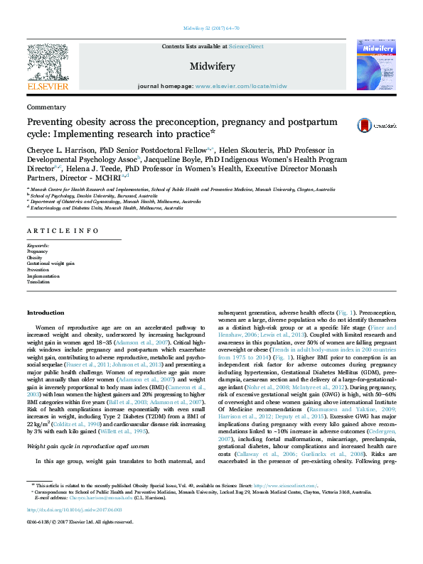 (PDF) Preventing obesity across the preconception, pregnancy and ...