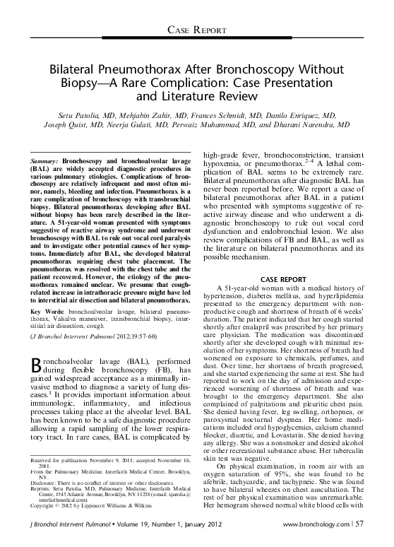 (PDF) Bilateral Pneumothorax After Bronchoscopy Without Biopsy—A Rare ...