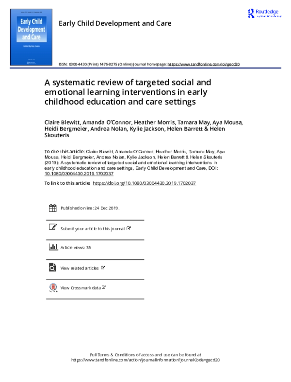 (PDF) A systematic review of targeted social and emotional learning interventions in early ...