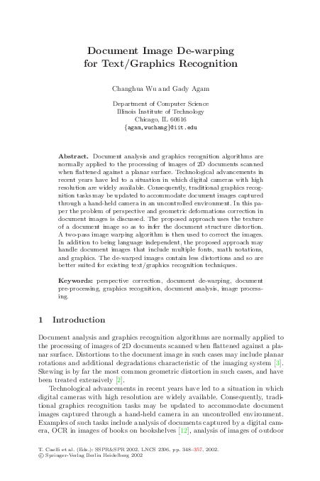 (PDF) Document Image De-warping for Text/Graphics Recognition