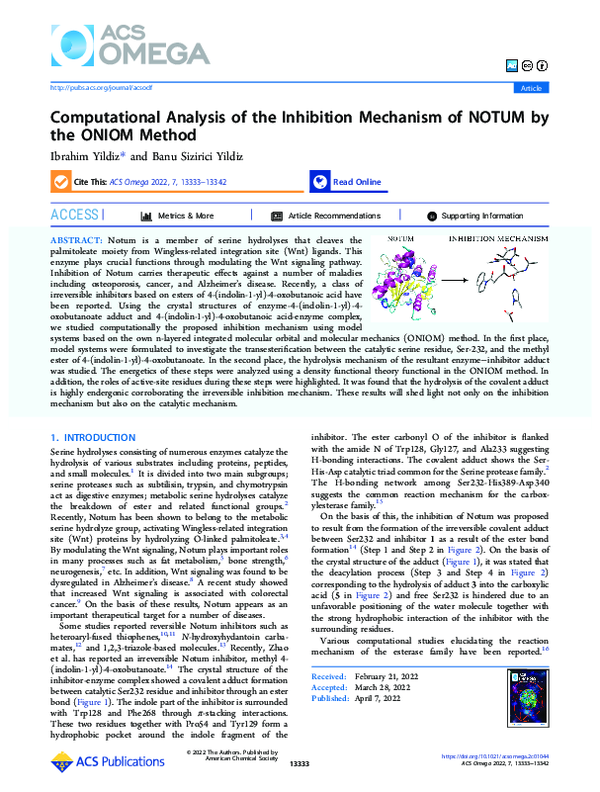 (PDF) Computational Analysis of the Inhibition Mechanism of NOTUM by the ONIOM Method