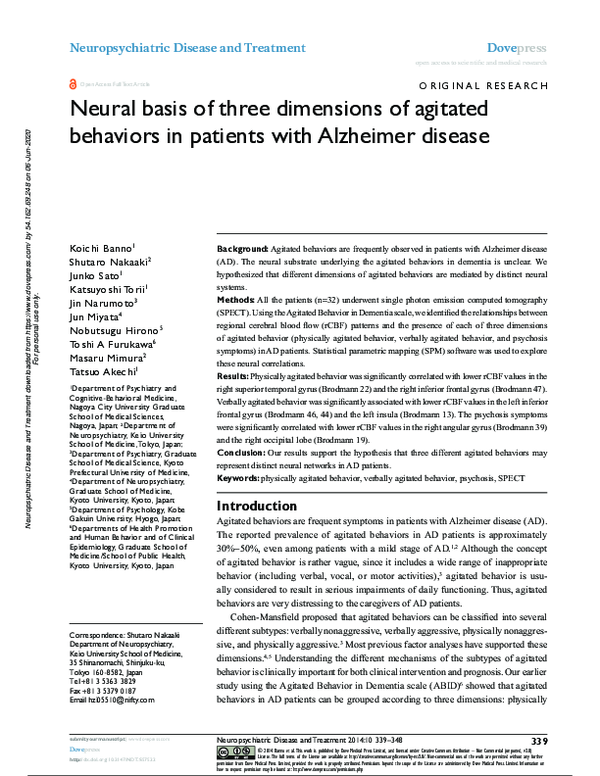 (PDF) Neural basis of three dimensions of agitated behaviors in ...