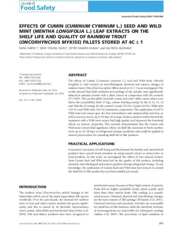 (PDF) Effects of Cumin (C uminum Cyminum L.) Seed and Wild Mint (M ...